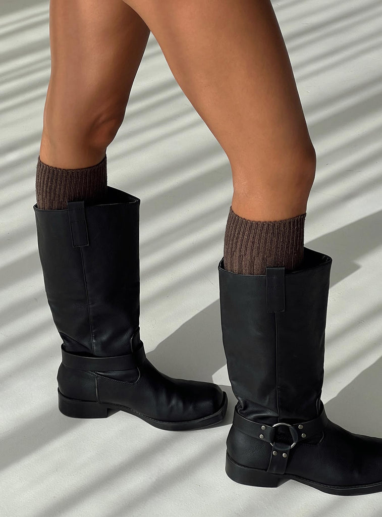 Boderline High Knee Ribbed Socks Chocolate | Princess Polly