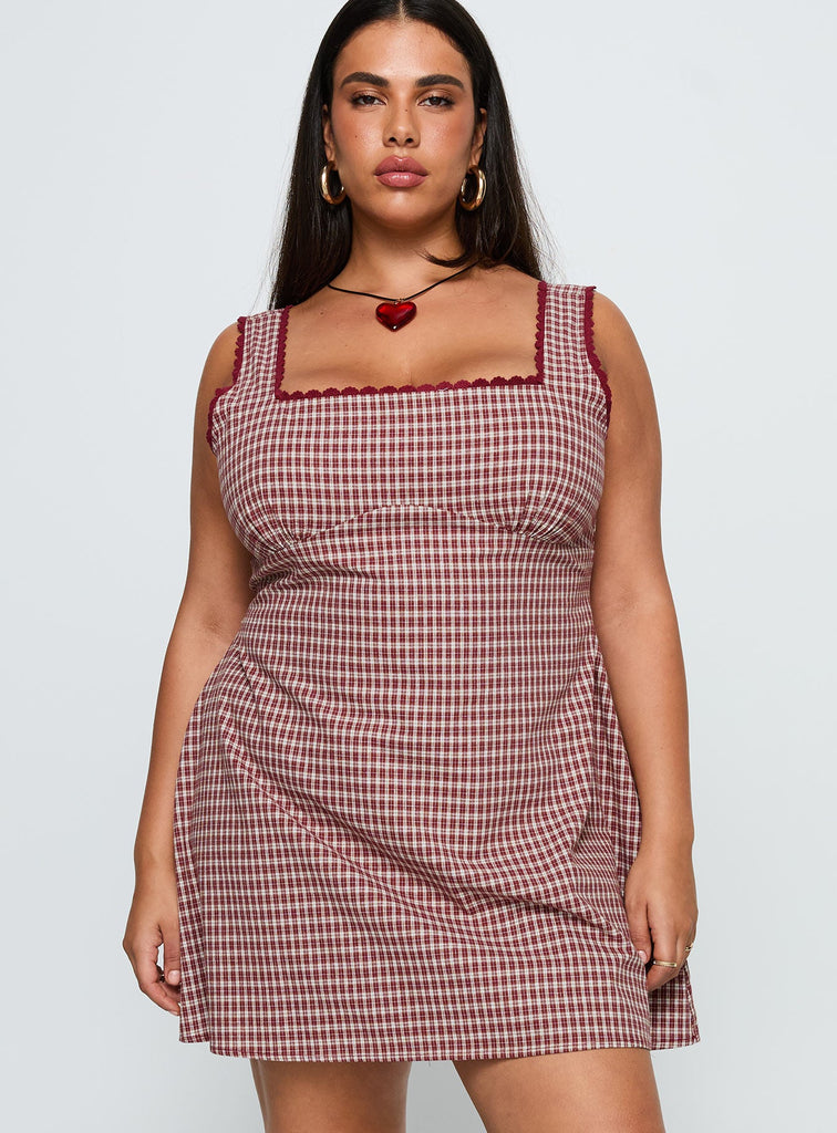 Dasha Mini Dress Red Check Curve Princess Polly