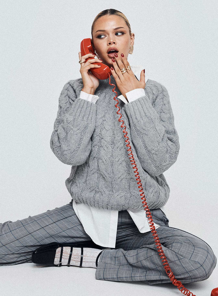 Sunray Cable Sweater Charcoal Marle | Princess Polly AU