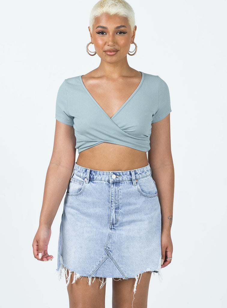 Abrand Aline Skirt Rhonda Rip Mid Wash Denim | Princess Polly