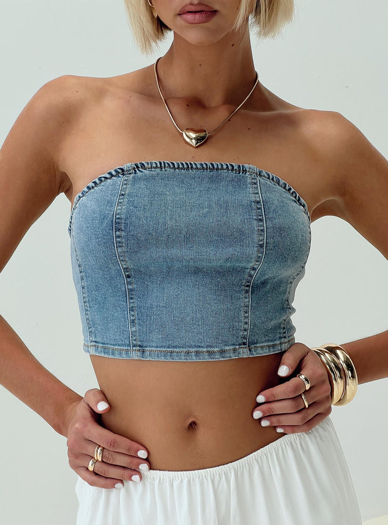 Roderick Strapless Denim Top Blue | Princess Polly AU