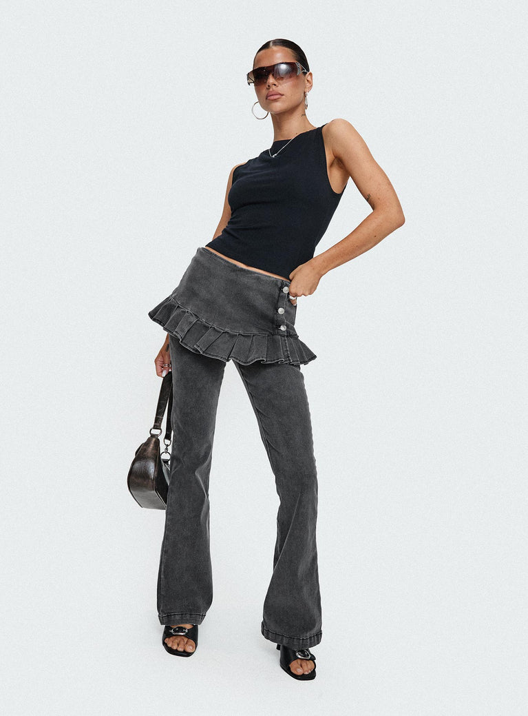 Jordynne Layered Pant Washed Black | Princess Polly AU