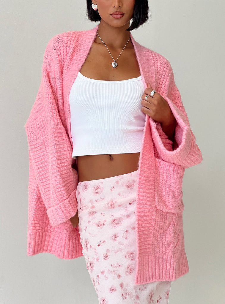 Paisleigh Cable Knit Cardigan Pink | Princess Polly AU