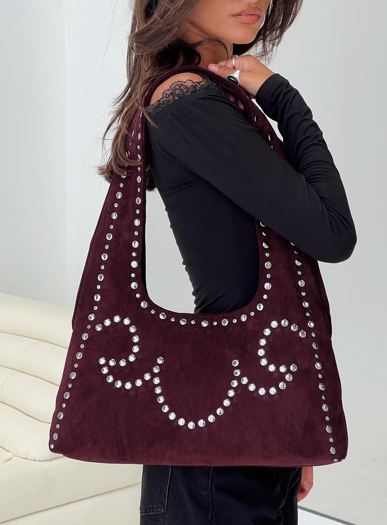 Lemoni Faux Suede Stud Bag Burgundy | Princess Polly AU