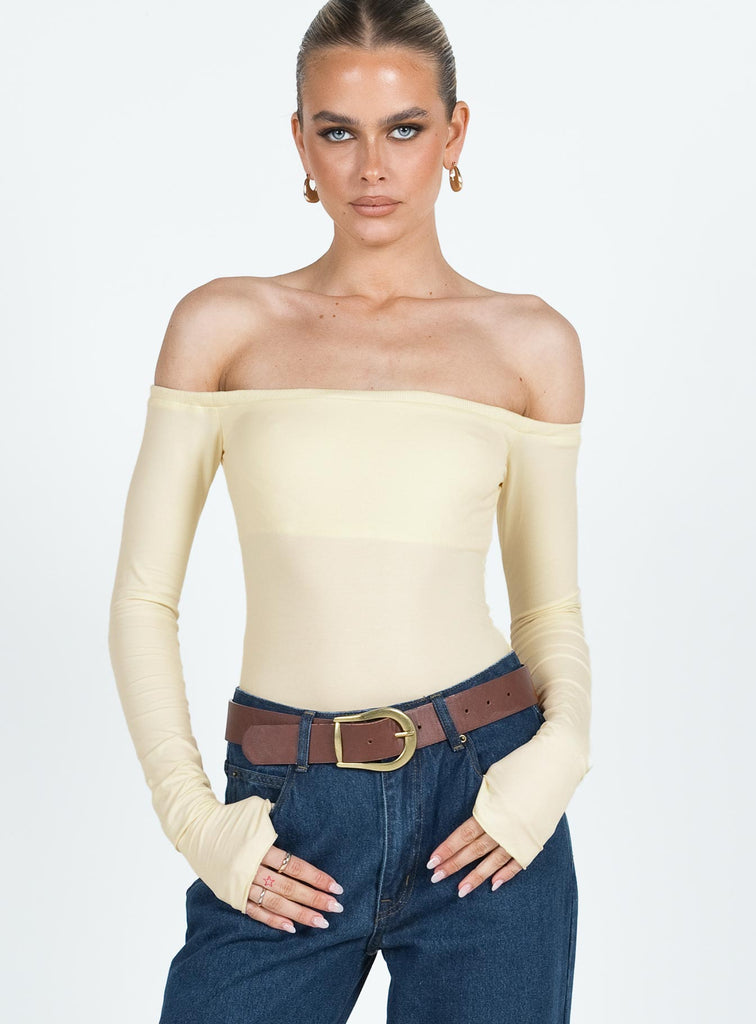 Weaver Off Shoulder Bodysuit Cream | Princess Polly AU