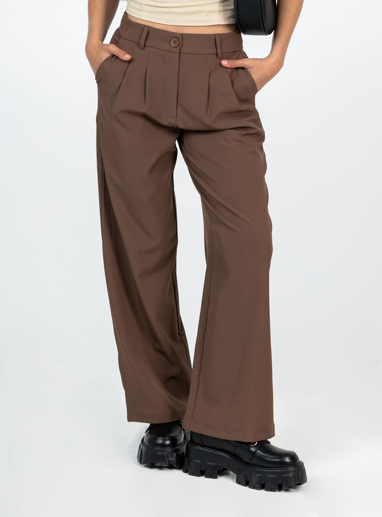 Archer Pants Brown Petite | Princess Polly