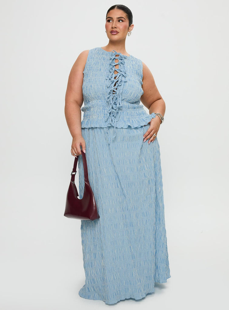 Songbird Shirred Maxi Dress Blue Curve | Princess Polly
