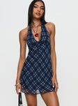 Laraline Halter Mini Dress Navy Check | Princess Polly AU