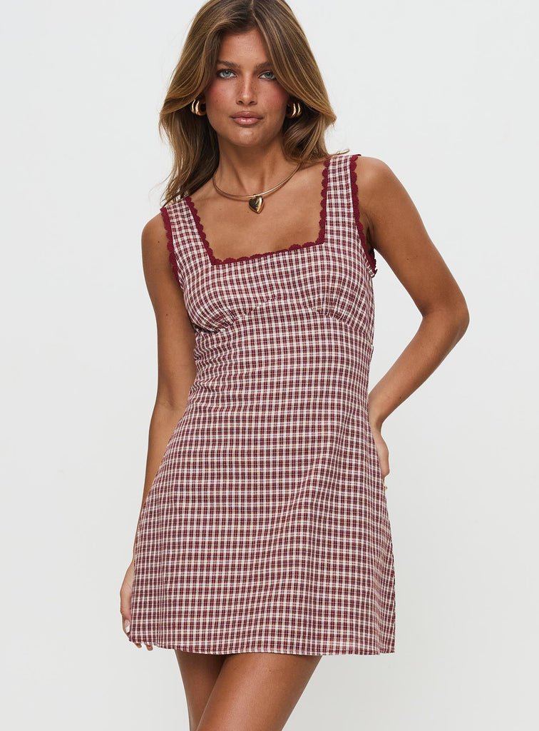 Dasha Mini Dress Red Check | Princess Polly