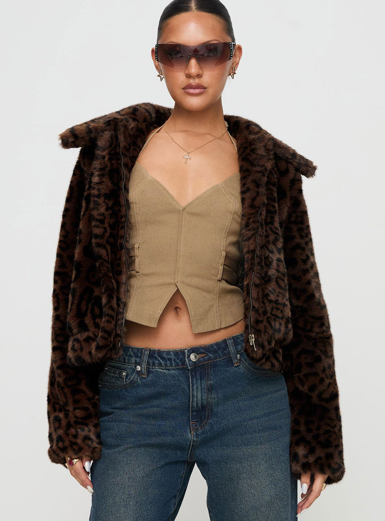 Popstar Jacket Chocolate Cheetah | Princess Polly AU