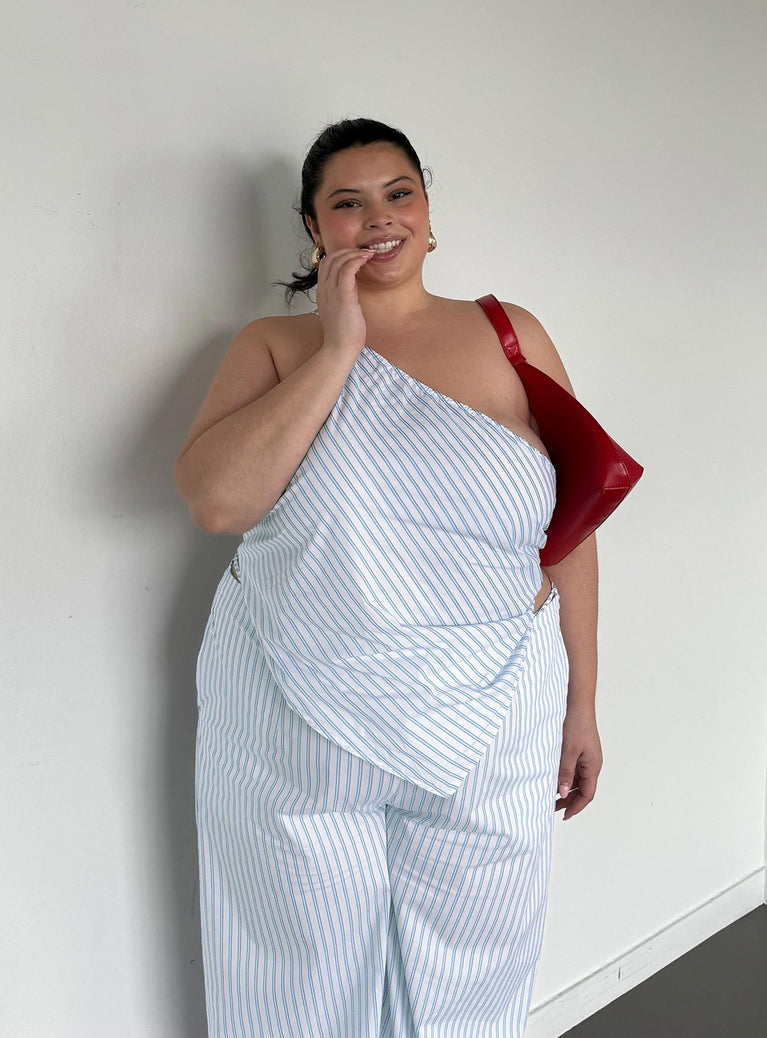 Collied Asymmetric Top Blue / White Stripe Curve | Princess Polly AU