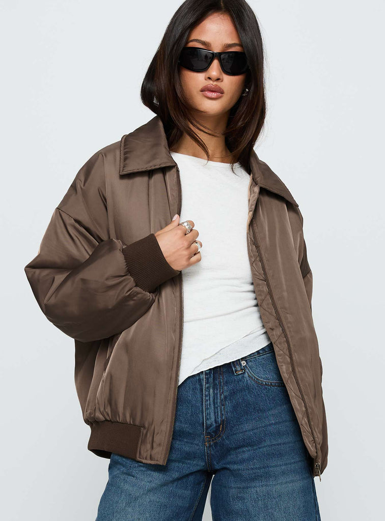 Say Less Bomber Jacket Dark Brown | Princess Polly AU