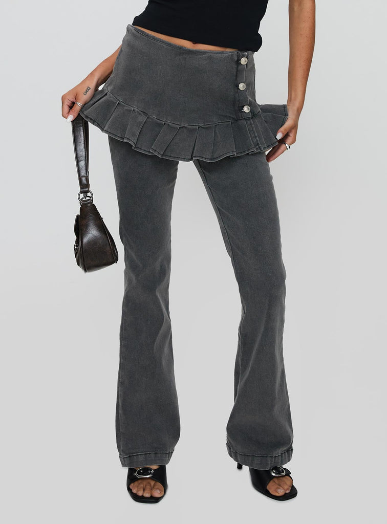 Jordynne Layered Pant Washed Black | Princess Polly AU