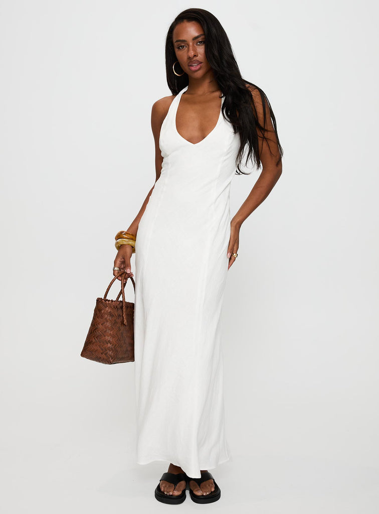 Salone Linen Halter Maxi Dress White | Princess Polly