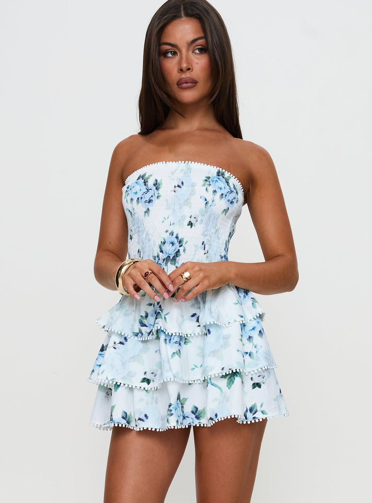 Sunkiss Frill Mini Dress White / Blue | Princess Polly AU