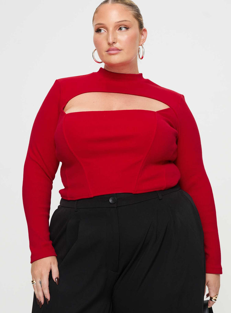 Cathey Long Sleeve Corset Top Red Curve | Princess Polly AU
