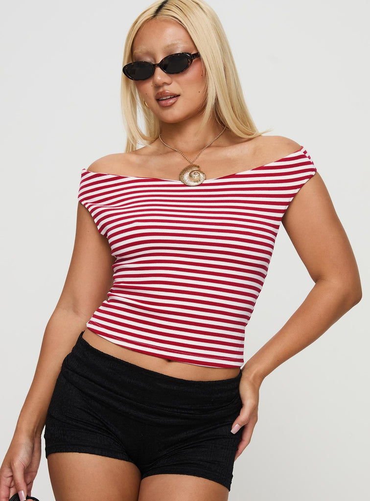 Rizzie Off The Shoulder Top Red Stripe | Princess Polly AU