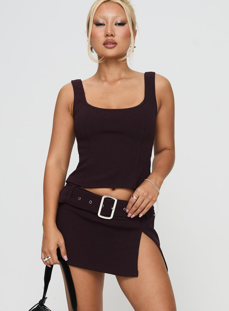 Genessa Belted Micro Mini Skirt Wine | Princess Polly AU