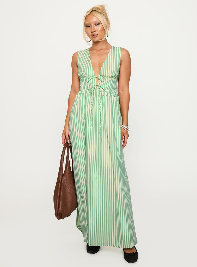 Pokey Maxi Dress Green Stripe | Princess Polly AU