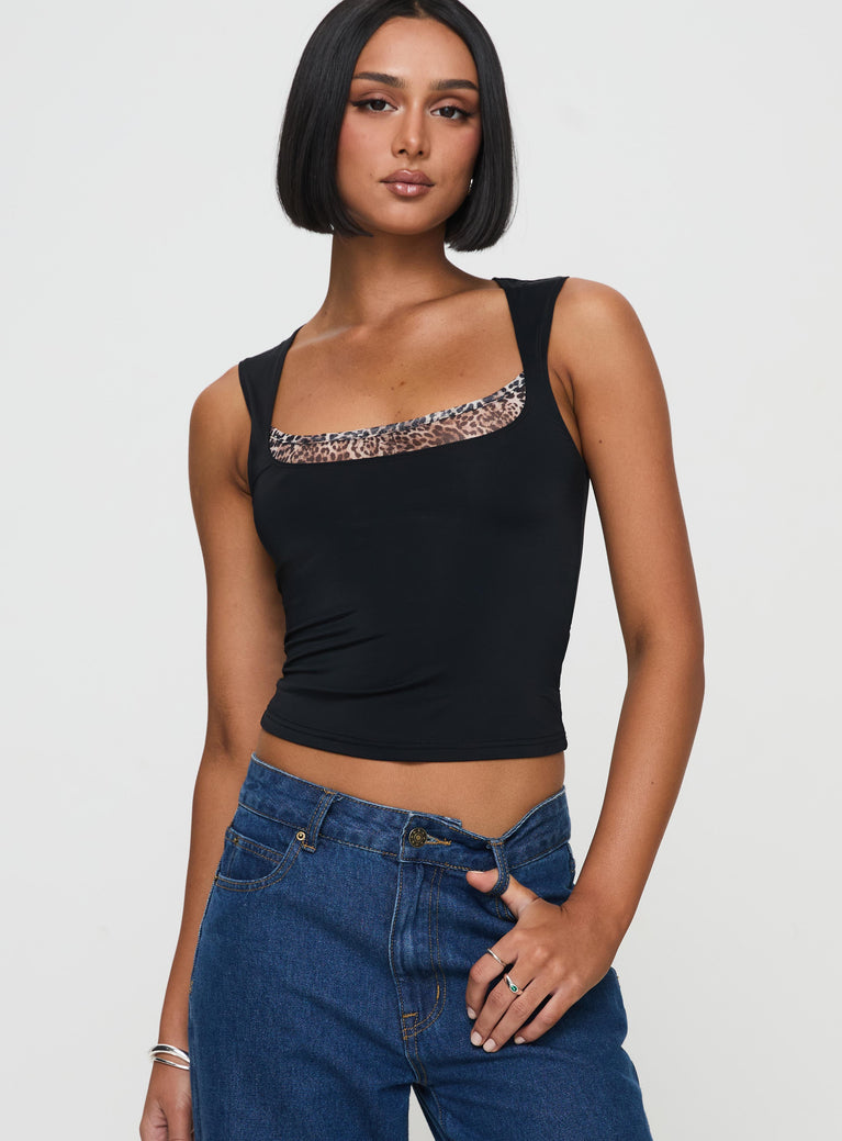 Xandi Top Black Leopard