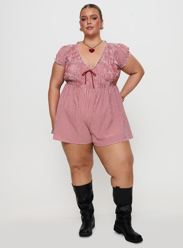 Wescott Gingham Playsuit Red / White Curve | Princess Polly AU