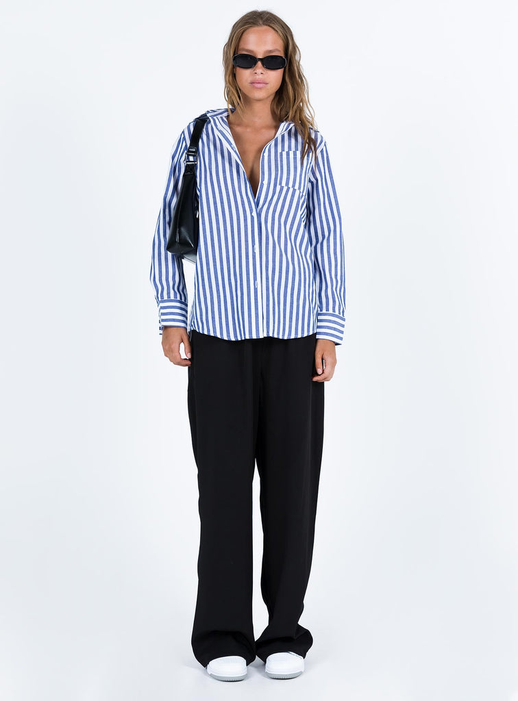 Shaylan Stripe Shirt Blue | Princess Polly AU