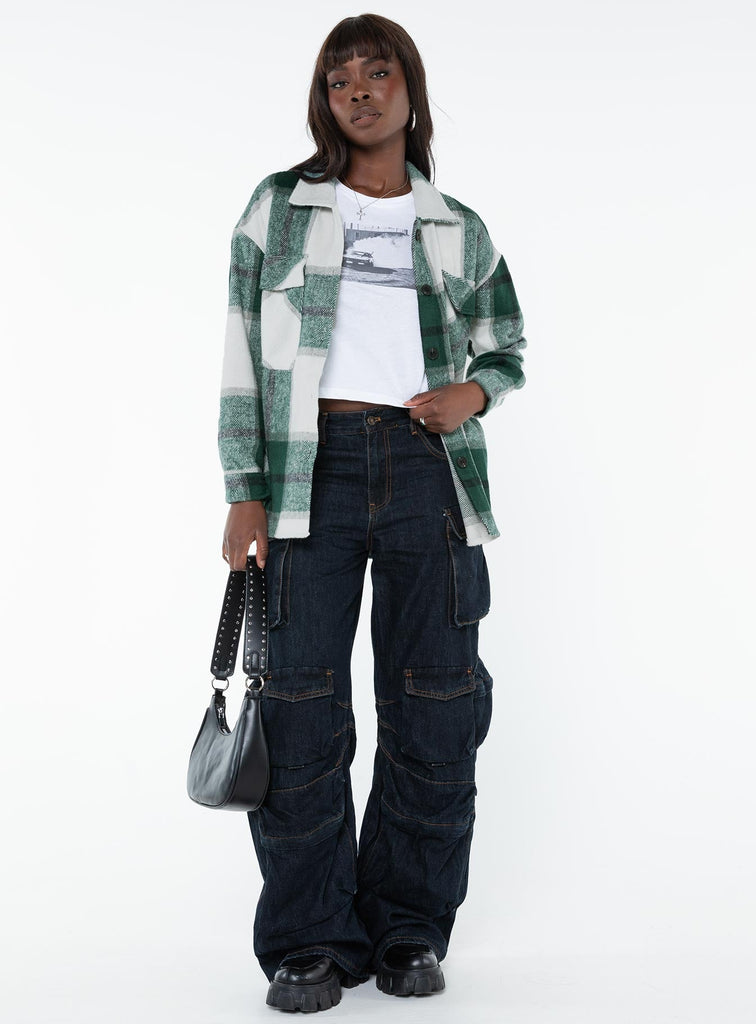 Tenelle Oversized Plaid Shacket Green / White | Princess Polly AU