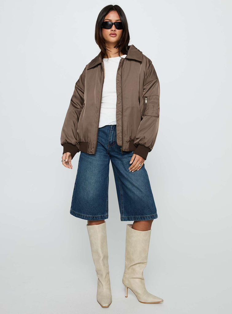 Say Less Bomber Jacket Dark Brown | Princess Polly AU