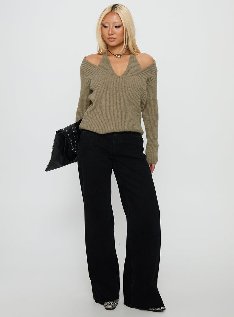 Sensibility Halter Detail Knit Sweater Green | Princess Polly AU