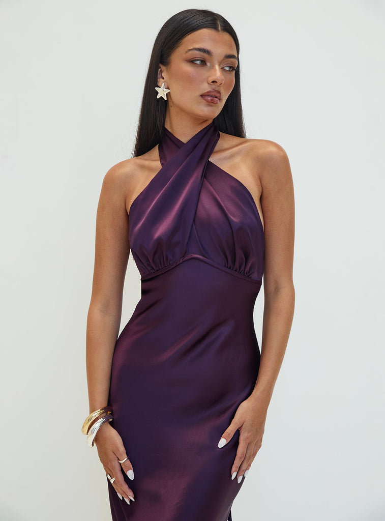 Rosaminta Halter Maxi Dress Plum | Princess Polly