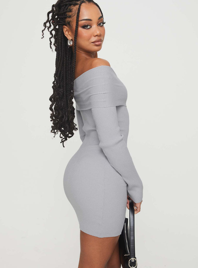 Phylis Off The Shoulder Mini Dress Light Grey | Princess Polly AU