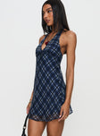 Laraline Halter Mini Dress Navy Check | Princess Polly AU