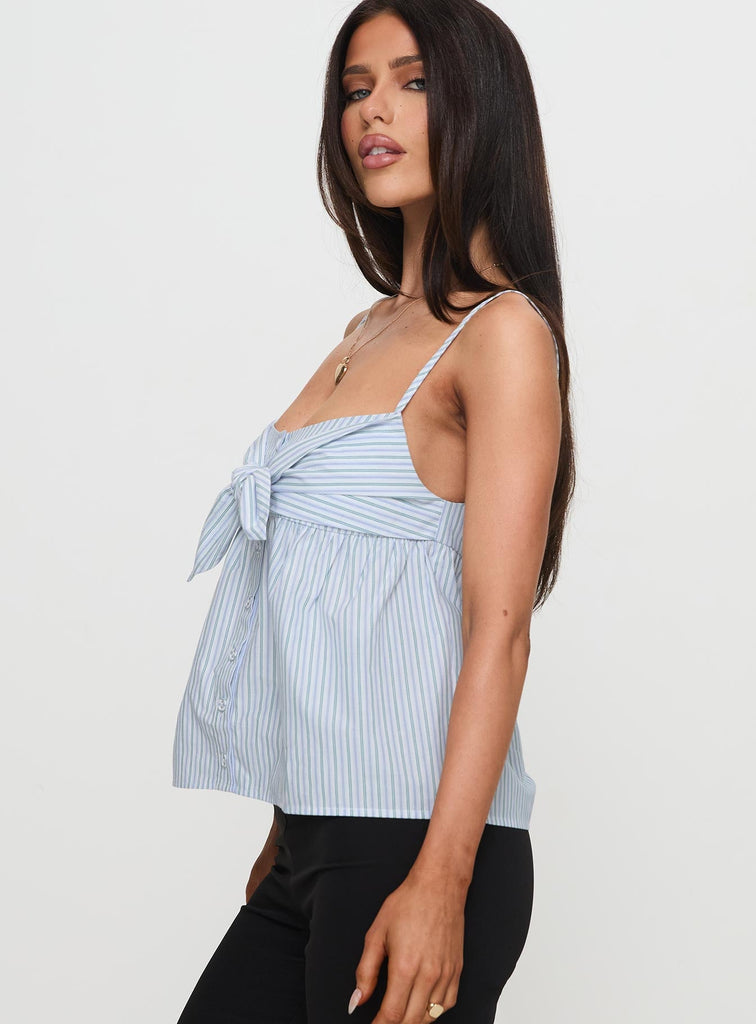 Lavenda Tie Front Top Blue Stripe | Princess Polly AU