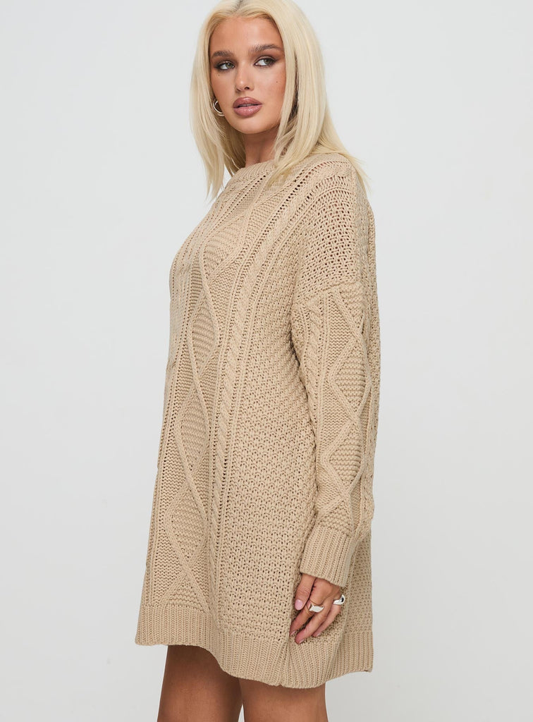 Stellon Knit Sweater Mini Dress Latte | Princess Polly AU