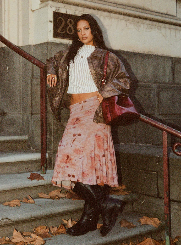 Lewish Low Rise Midi Skirt Natural Floral | Princess Polly AU