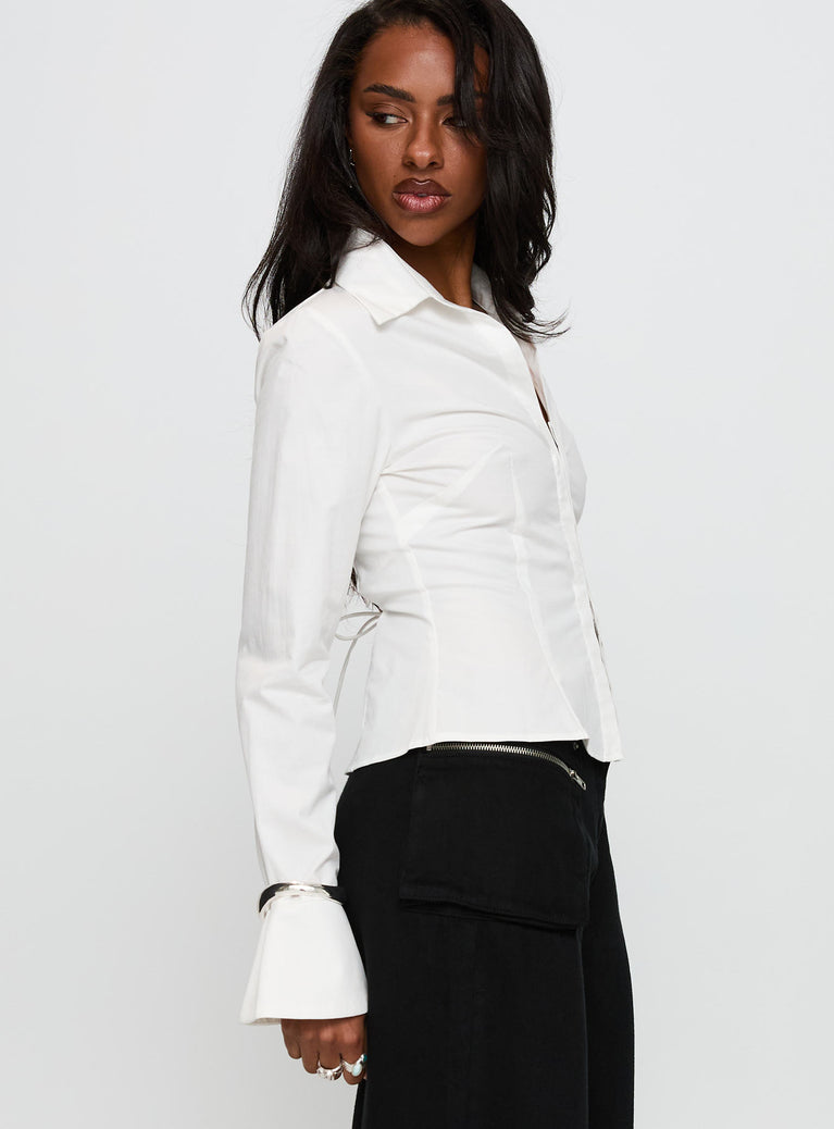 By The Phone Long Sleeve Collared Top White | Princess Polly AU