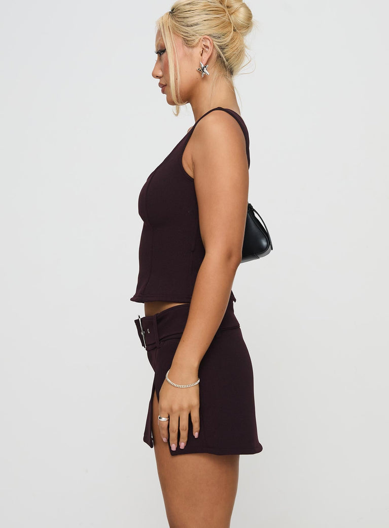 Genessa Belted Micro Mini Skirt Wine | Princess Polly AU
