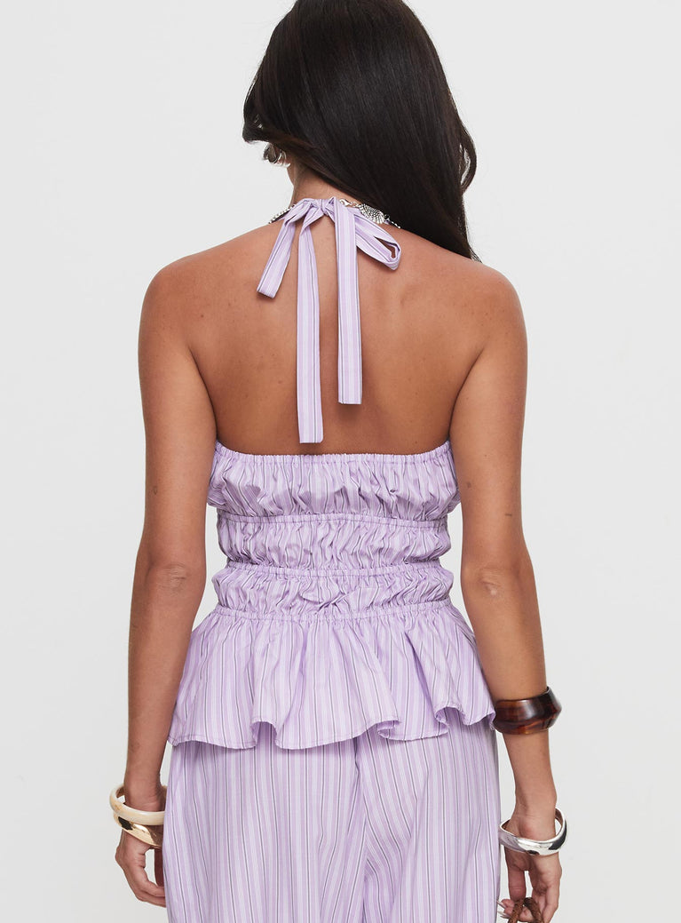 Best Of Me Halter Ruched Top Lilac Stripe | Princess Polly AU