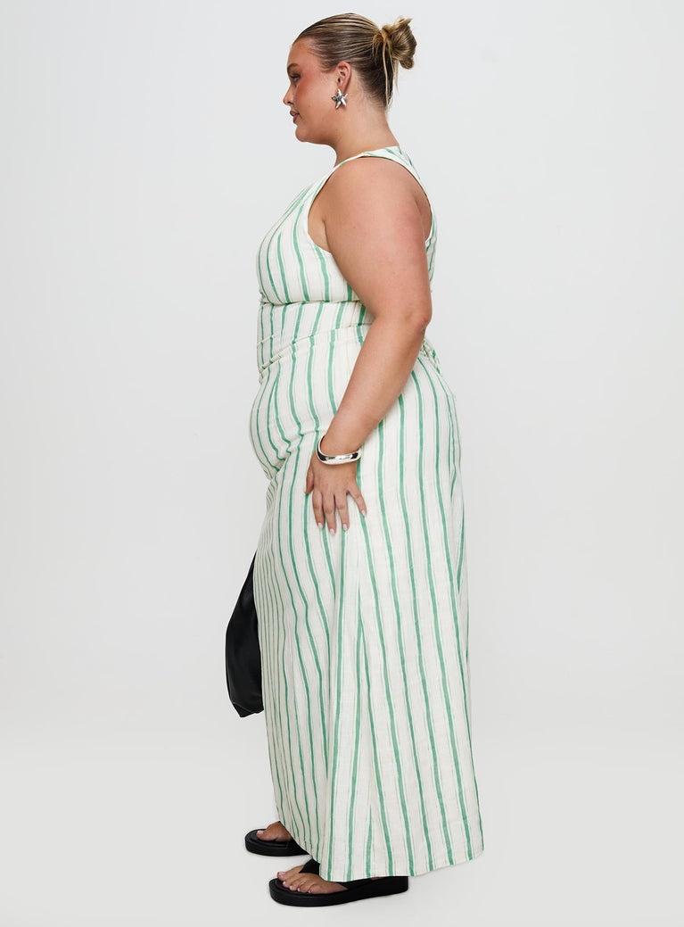 Lewisa Maxi Dress Green Stripe Curve | Princess Polly AU