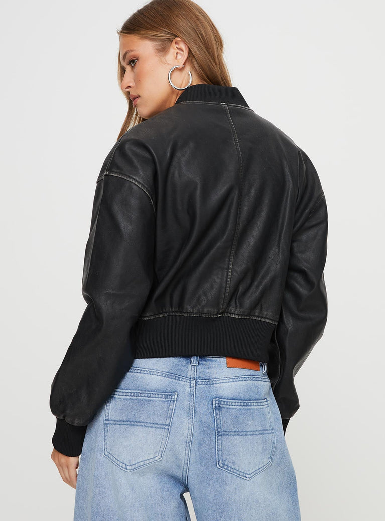 Sweet Disaster Faux Leather Cropped Bomber Jacket Black | Princess Polly AU