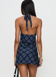 Laraline Halter Mini Dress Navy Check | Princess Polly AU