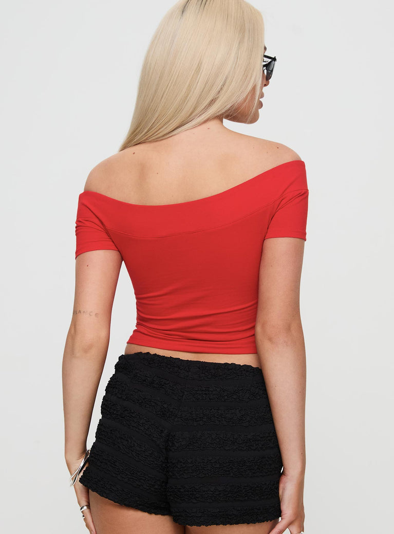 Serendipia Off The Shoulder Graphic Top Red | Princess Polly AU