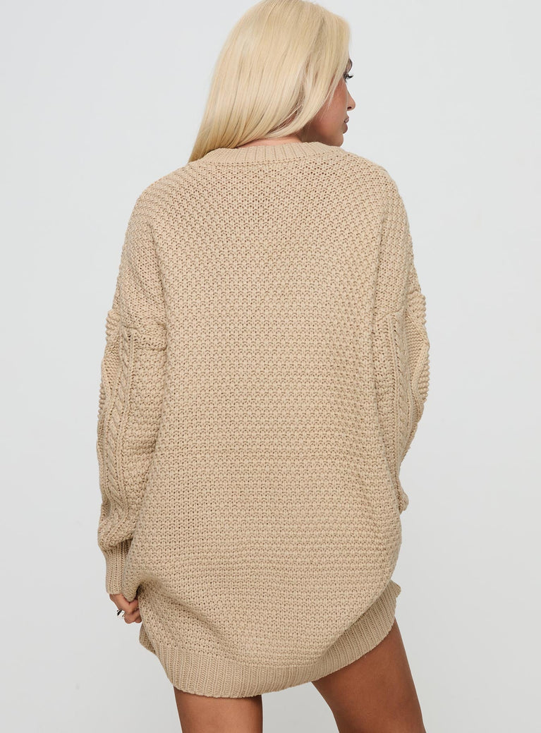 Stellon Knit Sweater Mini Dress Latte | Princess Polly AU