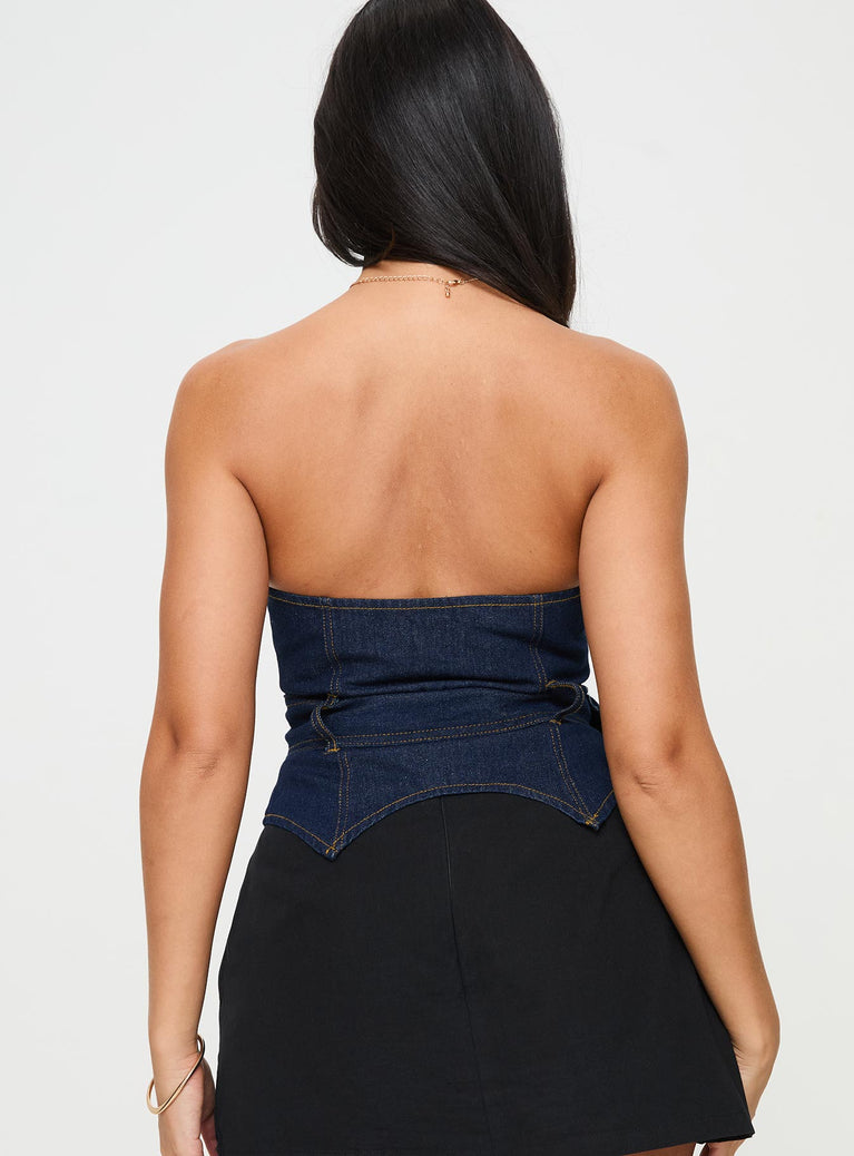 Curl Curl Strapless Denim Top Dark Wash | Princess Polly AU