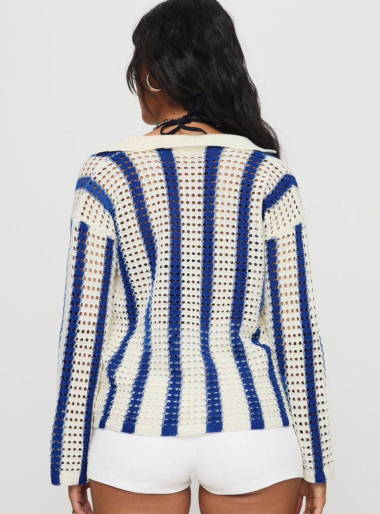 Magnus Collared Knit Sweater Blue Stripe | Princess Polly AU
