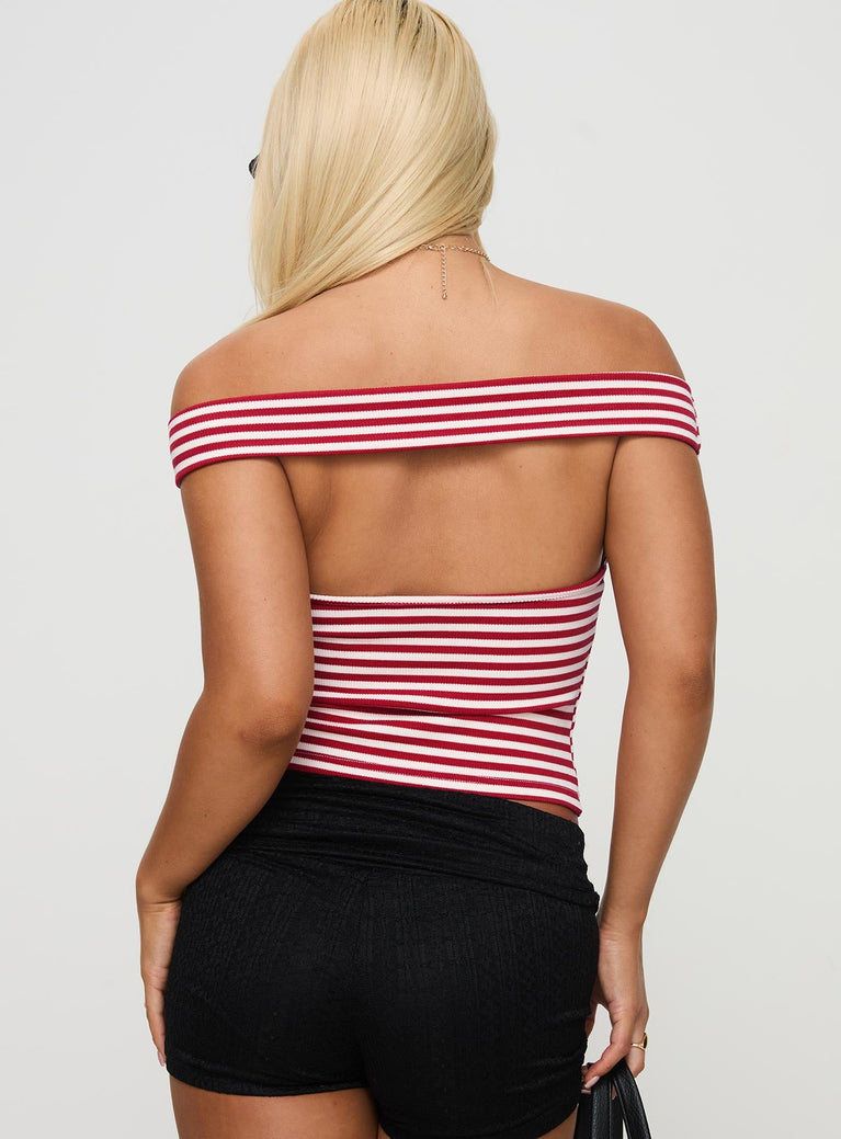 Rizzie Off The Shoulder Top Red Stripe | Princess Polly AU