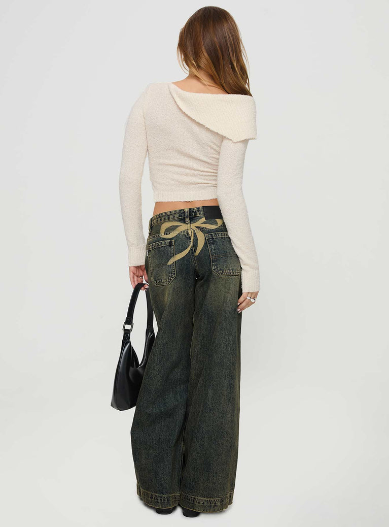 Ribbon Stamp Wide Leg Jeans Antique Wash Petite | Princess Polly AU