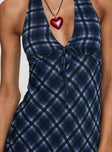 Laraline Halter Mini Dress Navy Check | Princess Polly AU