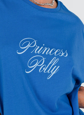 Princess Polly Cursive Oversized Tee Blue / White | Princess Polly AU