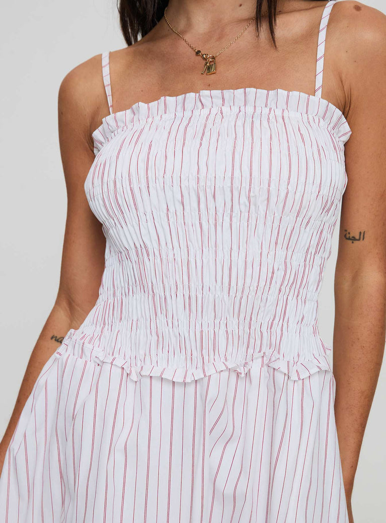 Fabray Shirred Stripe Mini Dress Red / White | Princess Polly AU